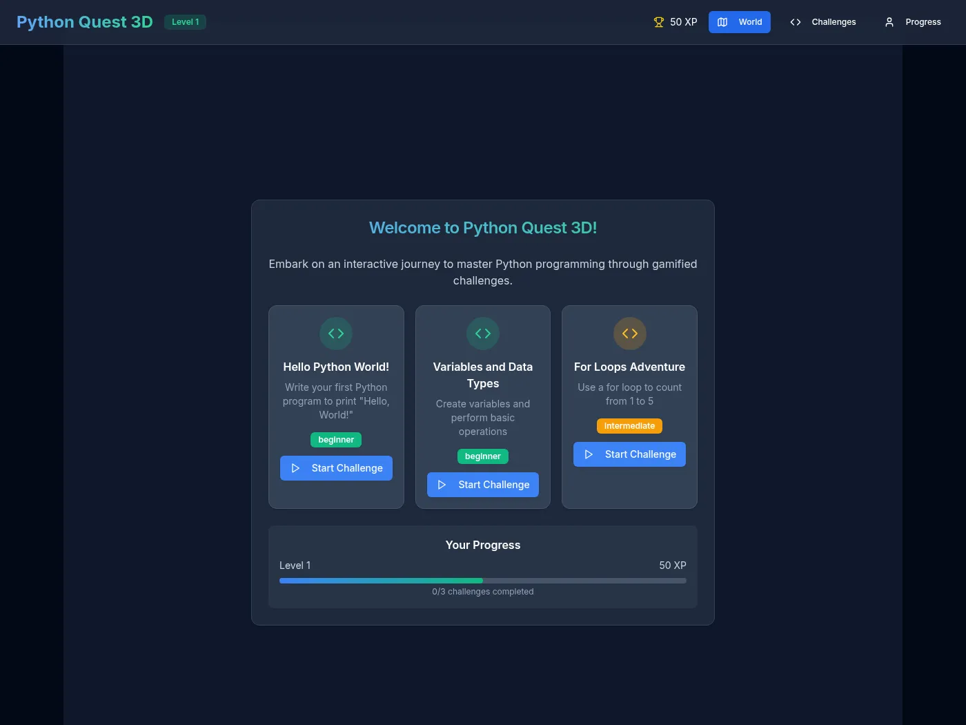 Python Quest 3D - Interactive Coding Game
