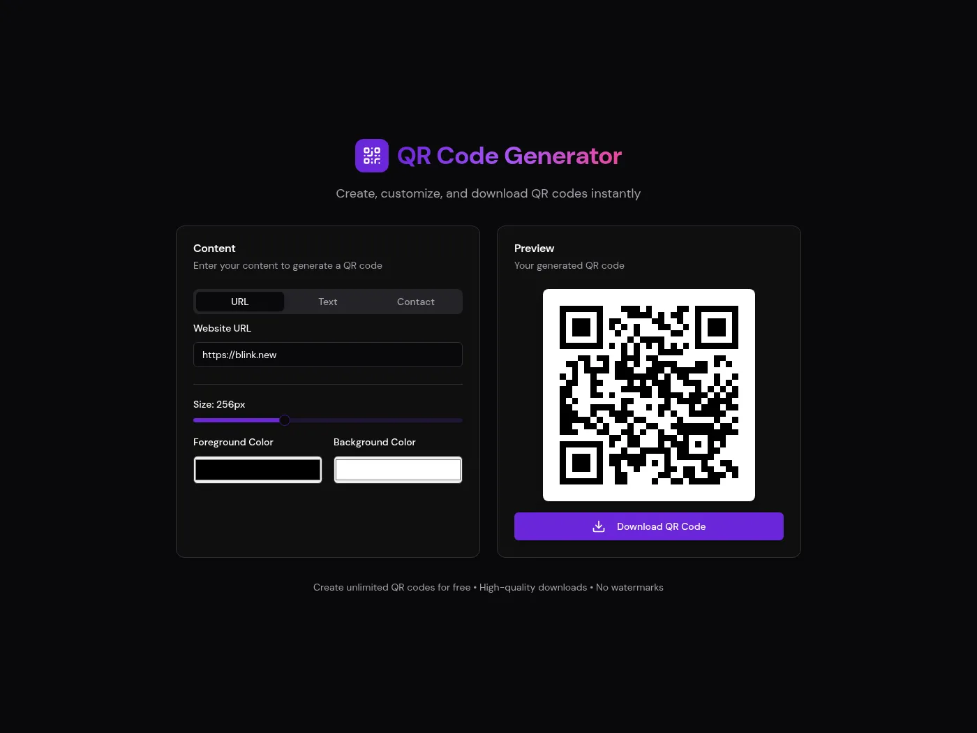 Instant QR Code Generator