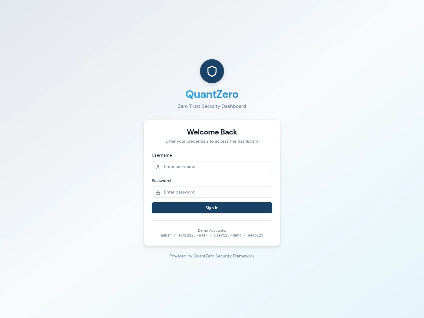 QuantZero Zero Trust Dashboard Web App