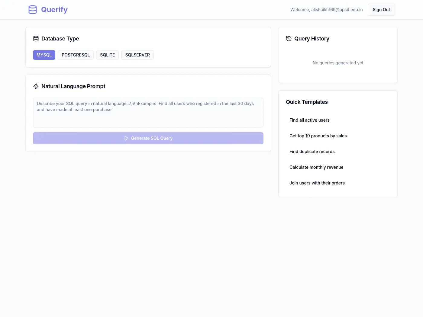 Querify - AI-Powered SQL Query Generator