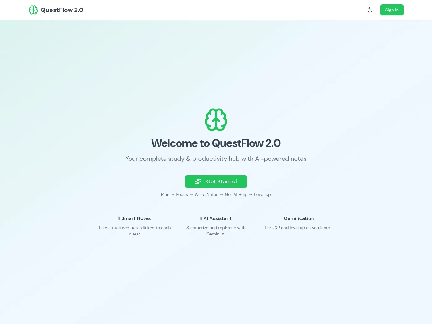 QuestFlow 2.0 – Study & Productivity Hub with Smart AI-Powered Notes