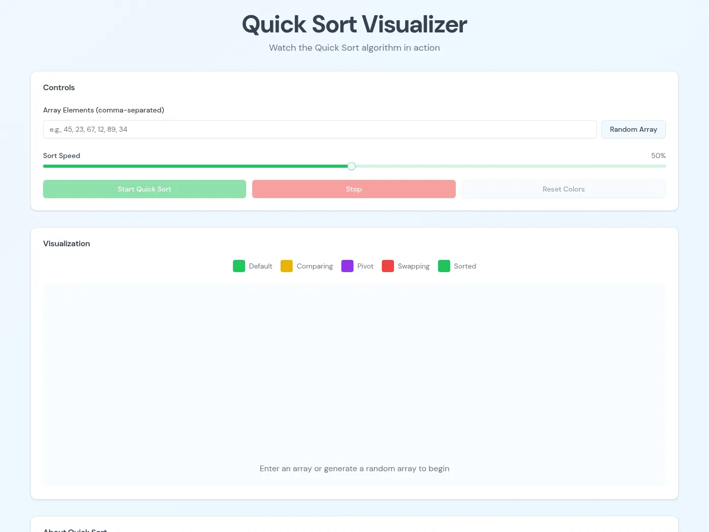 Quick Sort Visualizer – Interactive Sorting Animation for Learning Algorithms