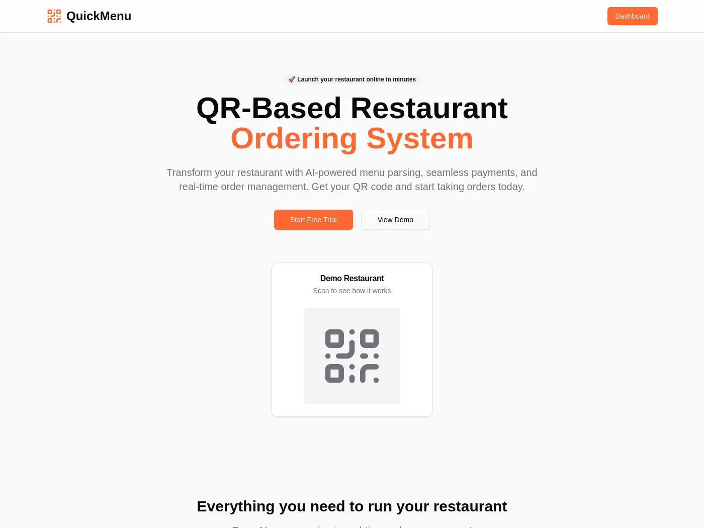 QuickMenu - QR-Based Restaurant Ordering System