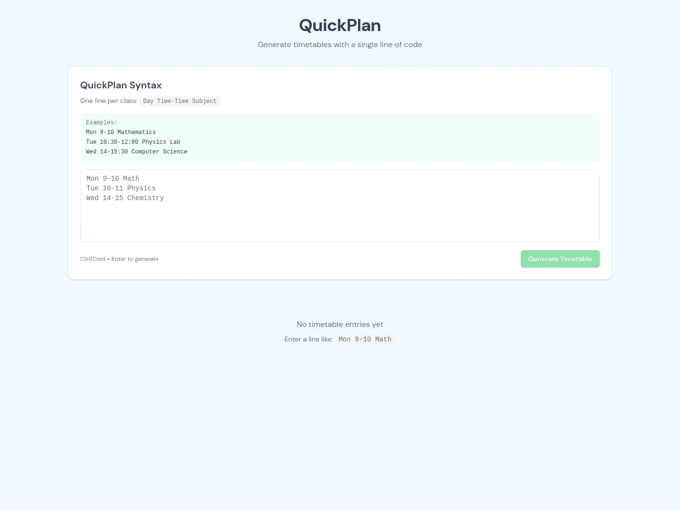 QuickPlan Timetable Generator