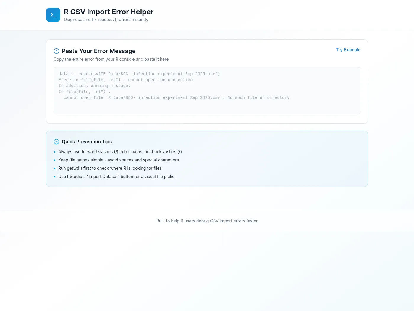 R CSV Data Import Error Helper