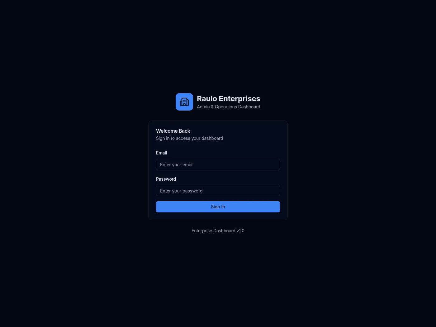 Raulo Enterprises Dynamic Admin & Ops Dashboard