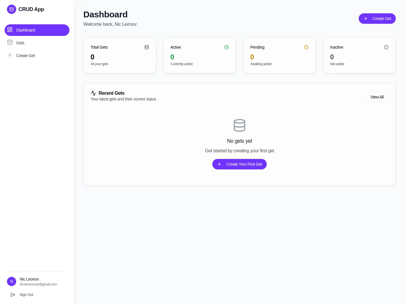 React App with Authenticated Routing and CRUD for Gets Entity
