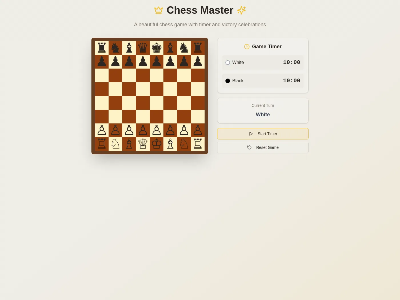 React Chess Game with Timer and Victory Celebration
