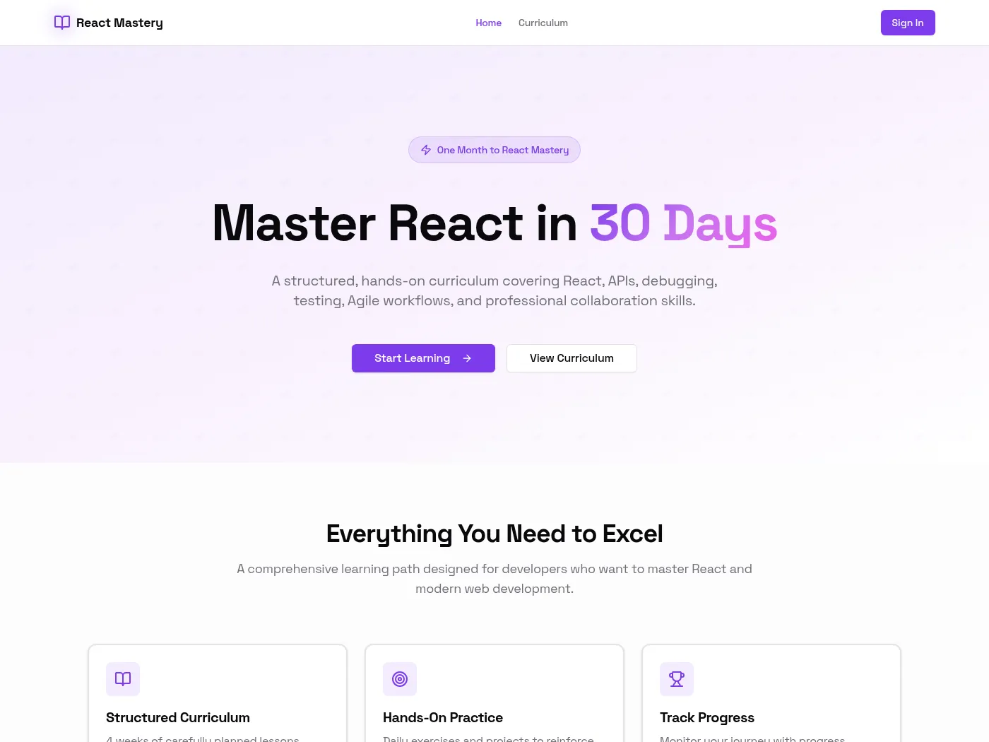React Mastery Roadmap App: One-Month Guided Learning Platform