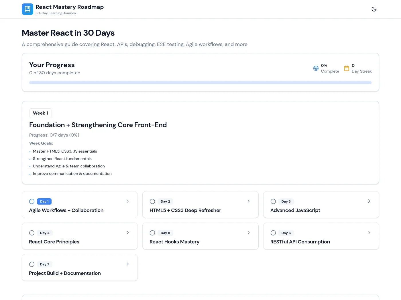 React Mastery Roadmap: 1-Month Guided Learning Platform