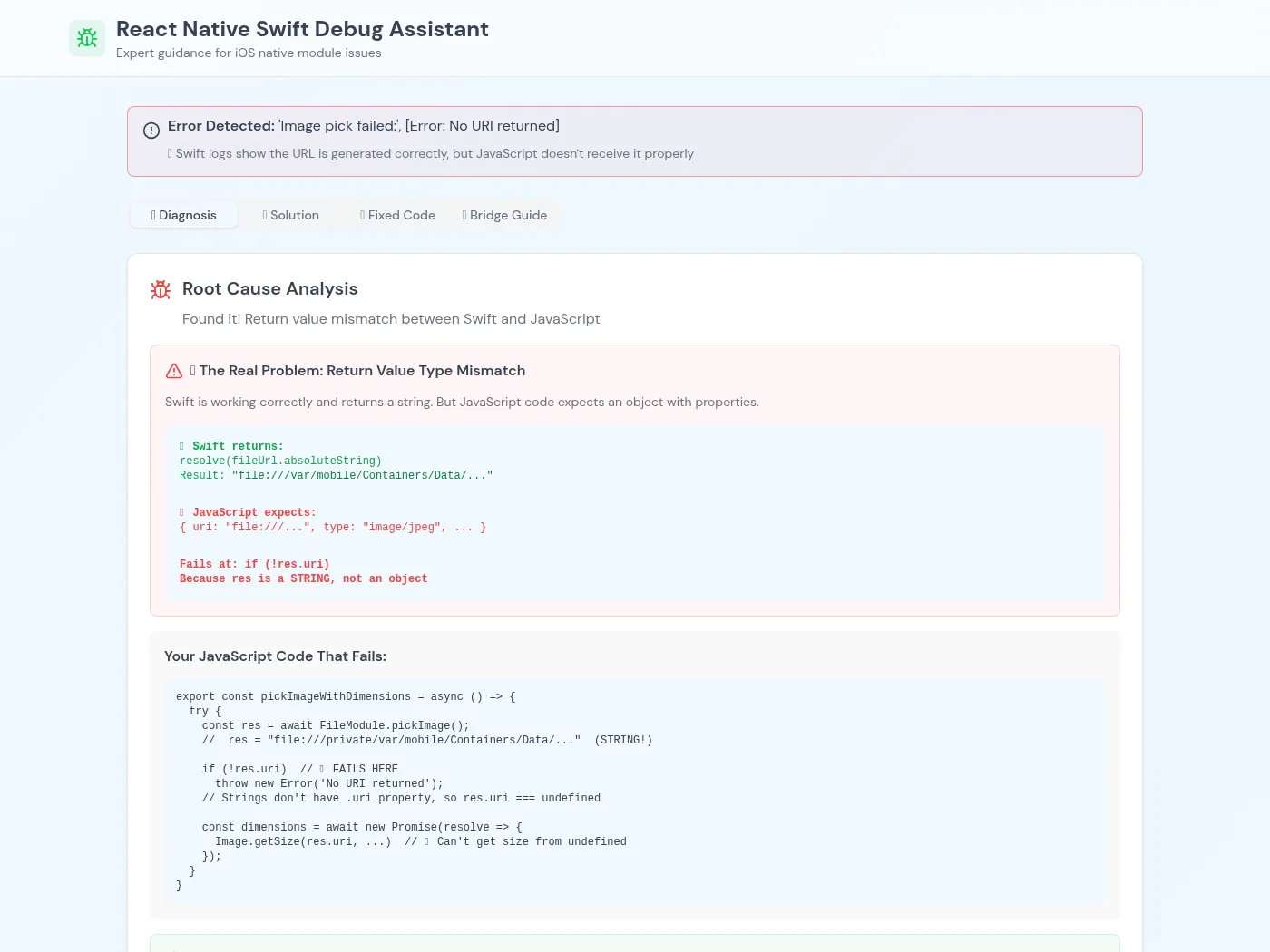 React Native Swift Debugging Assistant