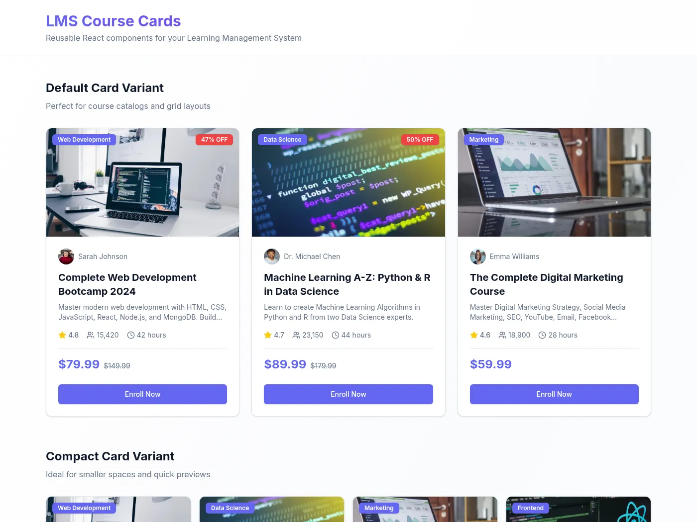 Reusable LMS Card Component for React