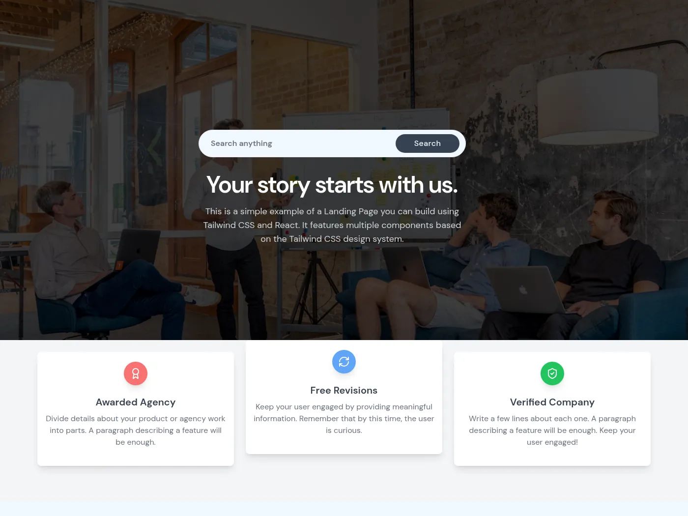 Modern Landing Page with Tailwind and React
