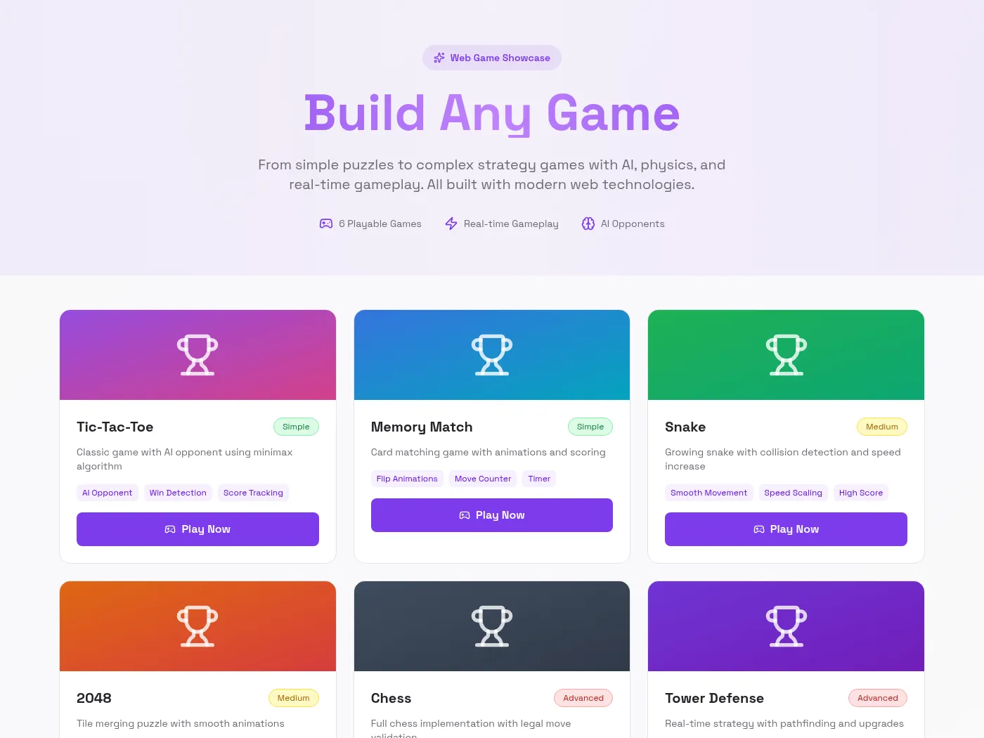 React Web Game Collection Showcase