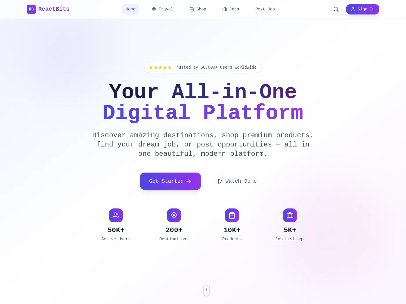 ReactBits Enhanced Multi-Service Platform