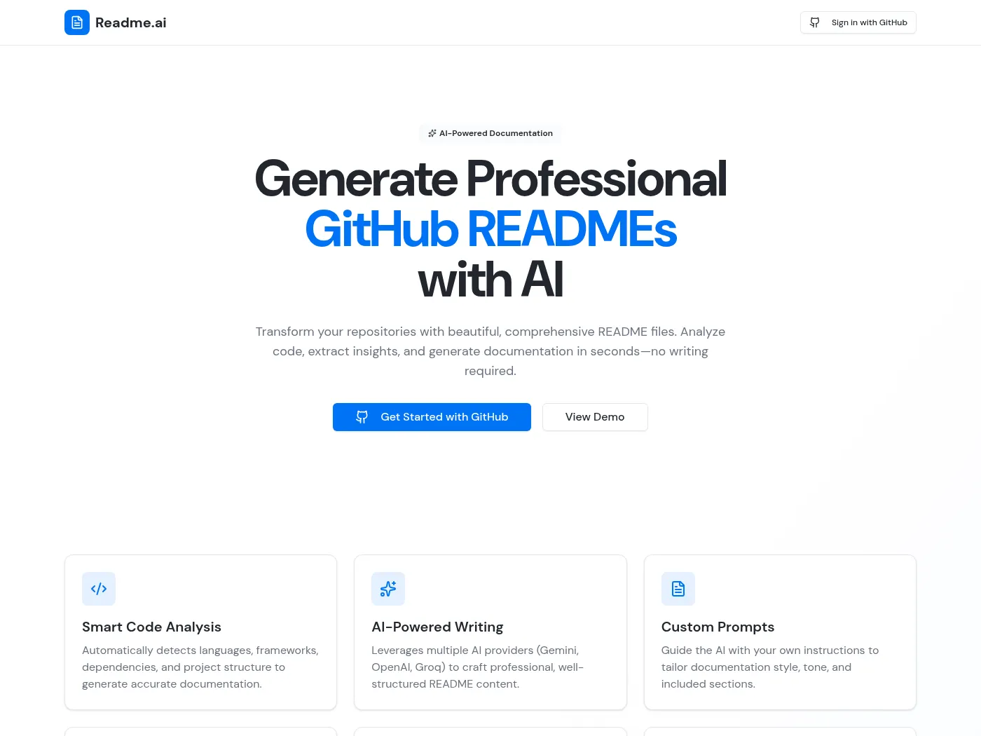 Readme.ai – AI-powered Professional GitHub README Builder