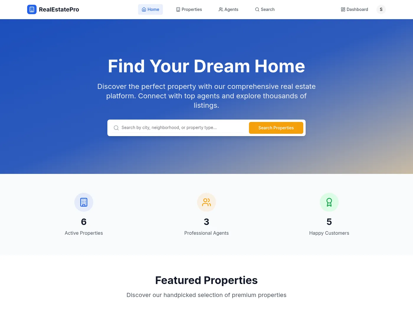 RealEstatePro: Full-Stack Real Estate Web Platform with Real-Time Backend and Admin