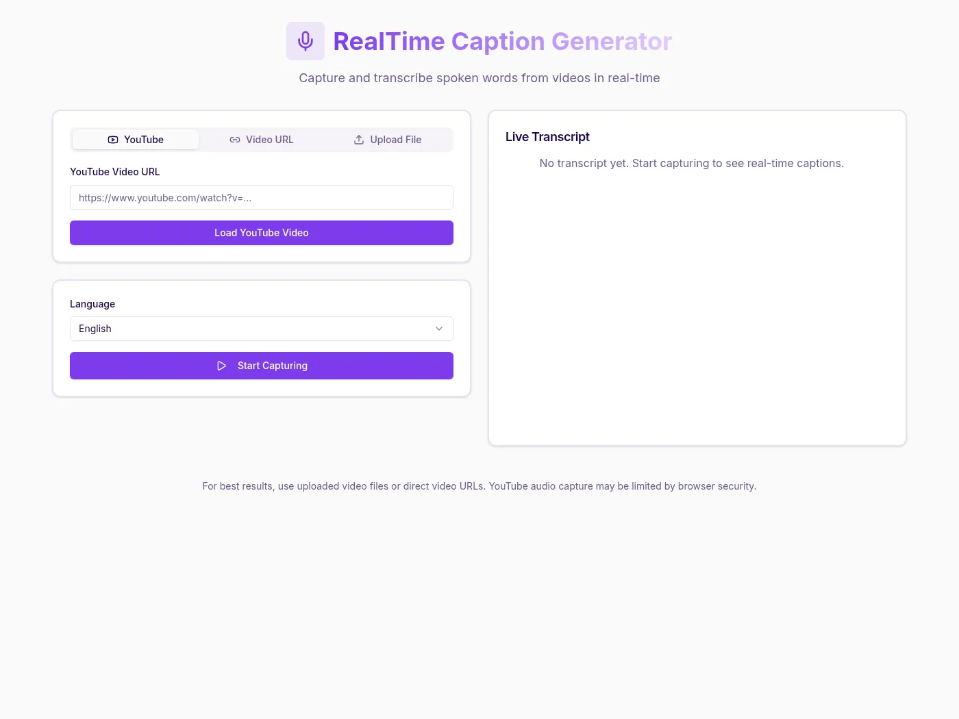 RealTime Video Caption & Transcript Generator