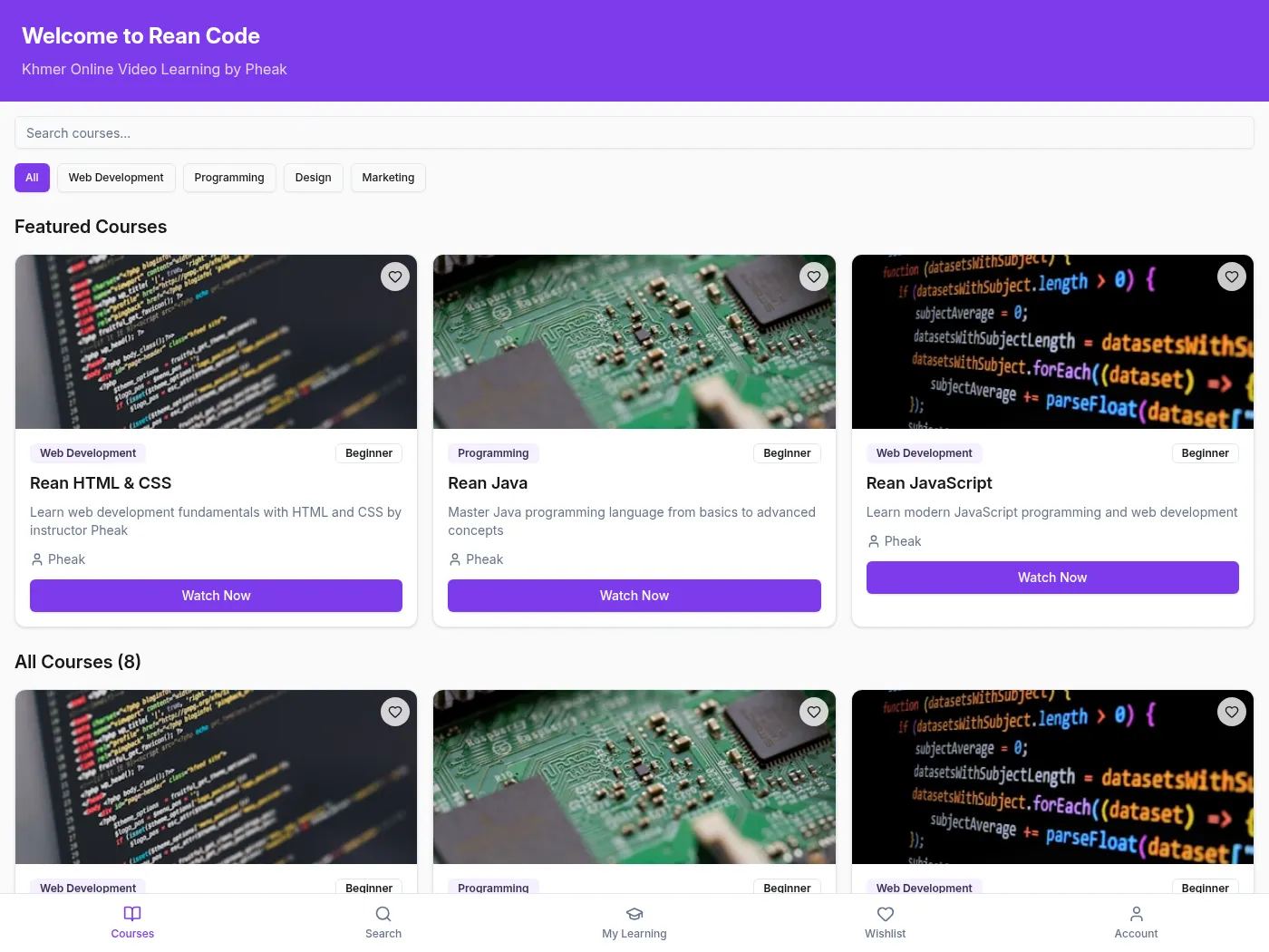 Rean Code - Khmer Online Video Learning Platform