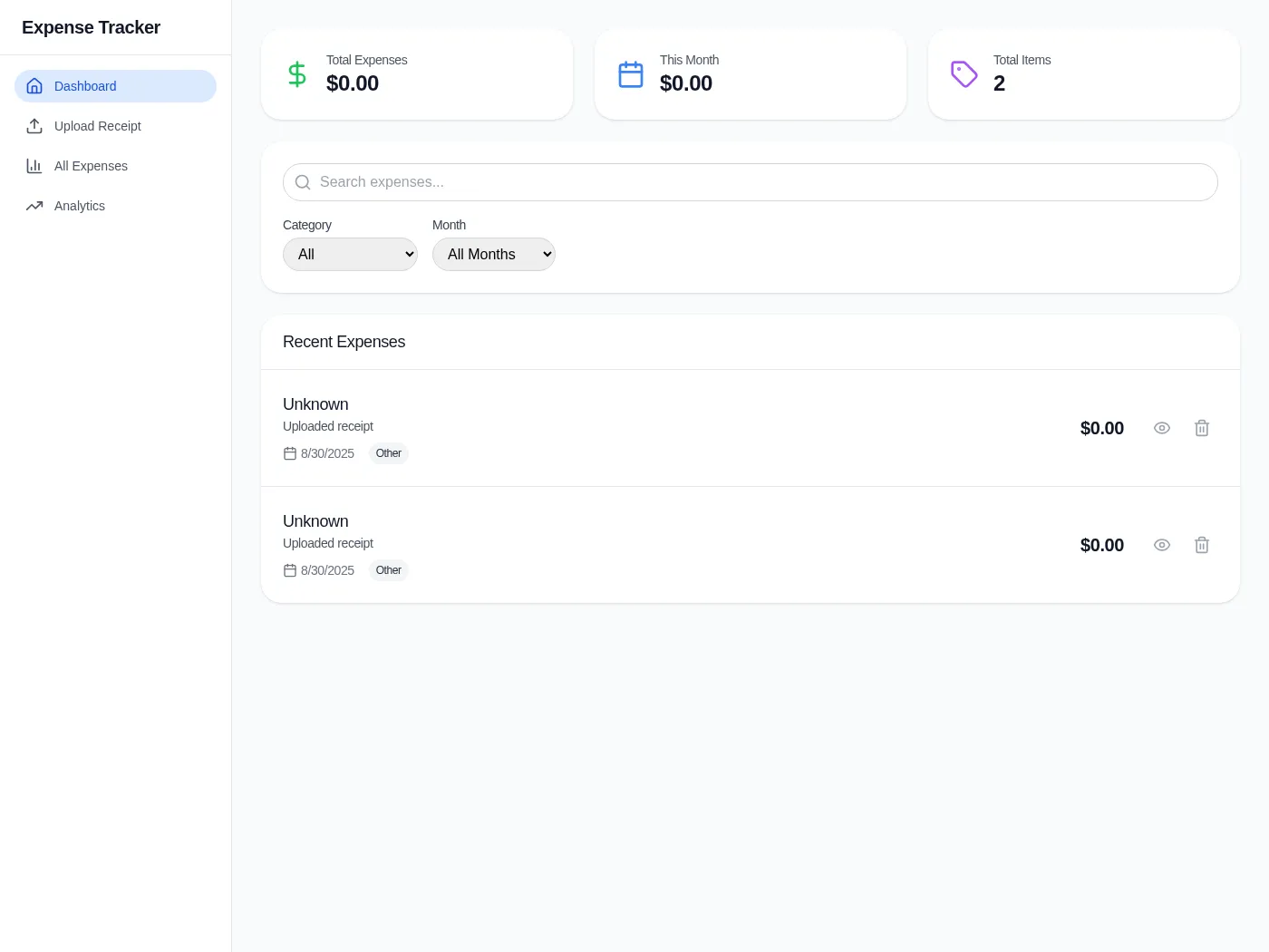 Receipt Upload & Expense Tracker