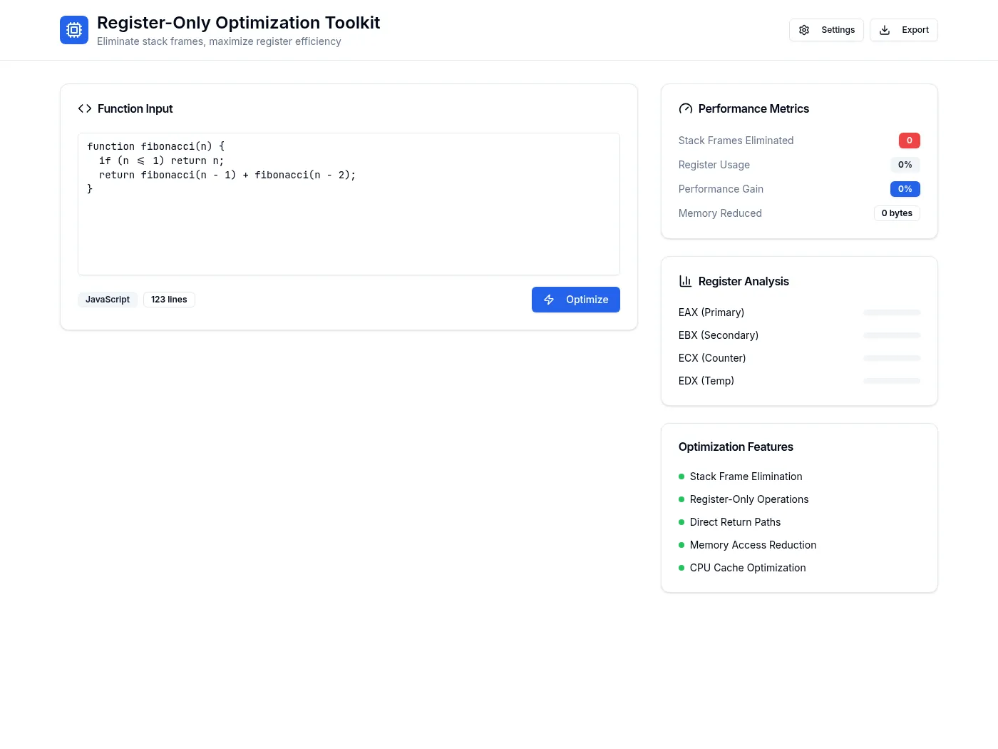 Register-Only Function Optimization Toolkit