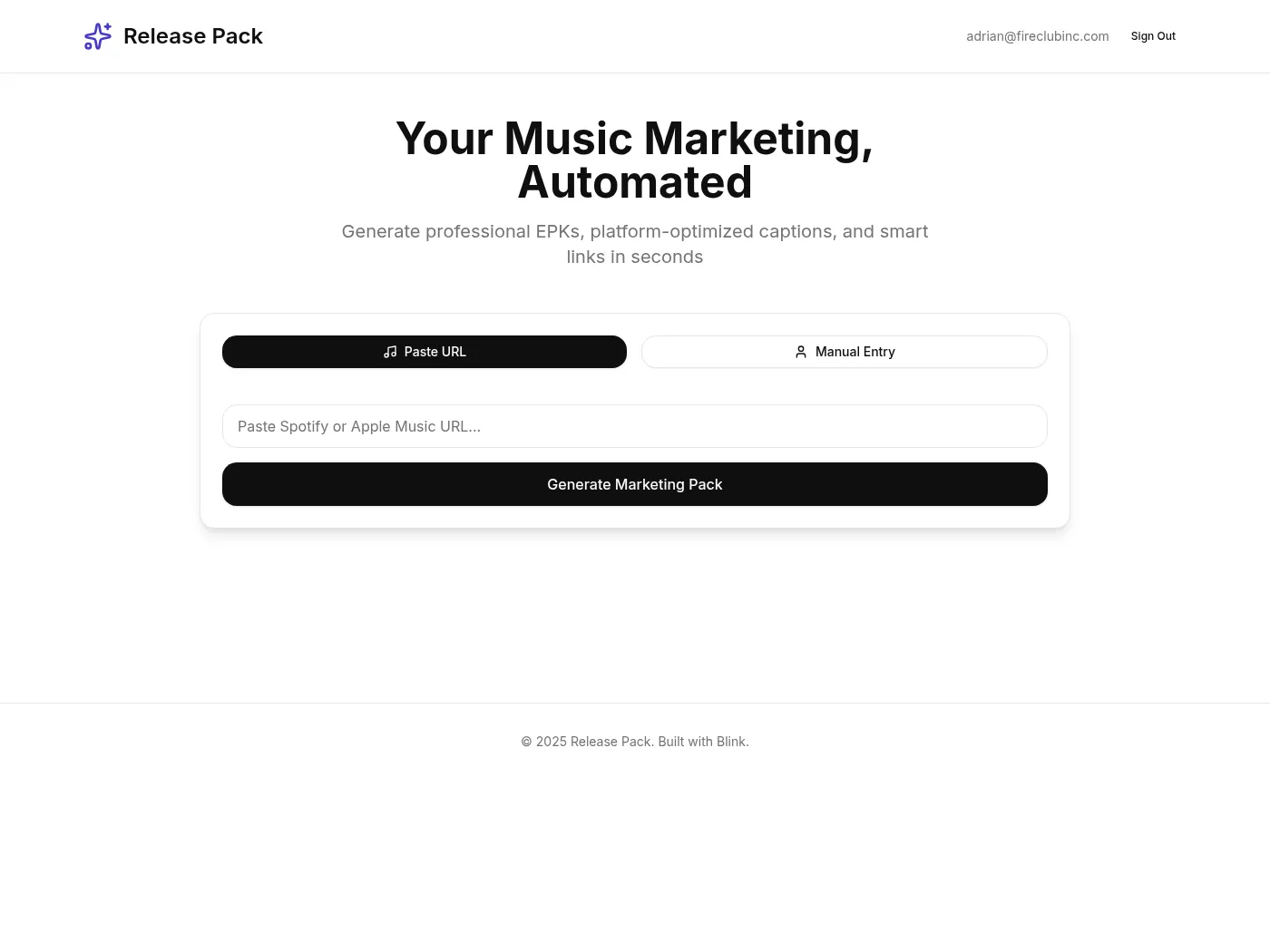 Release Pack: Instant EPK & Music Smartlinks SaaS