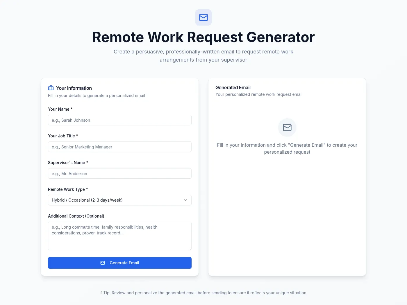 Remote Work Request Email Generator