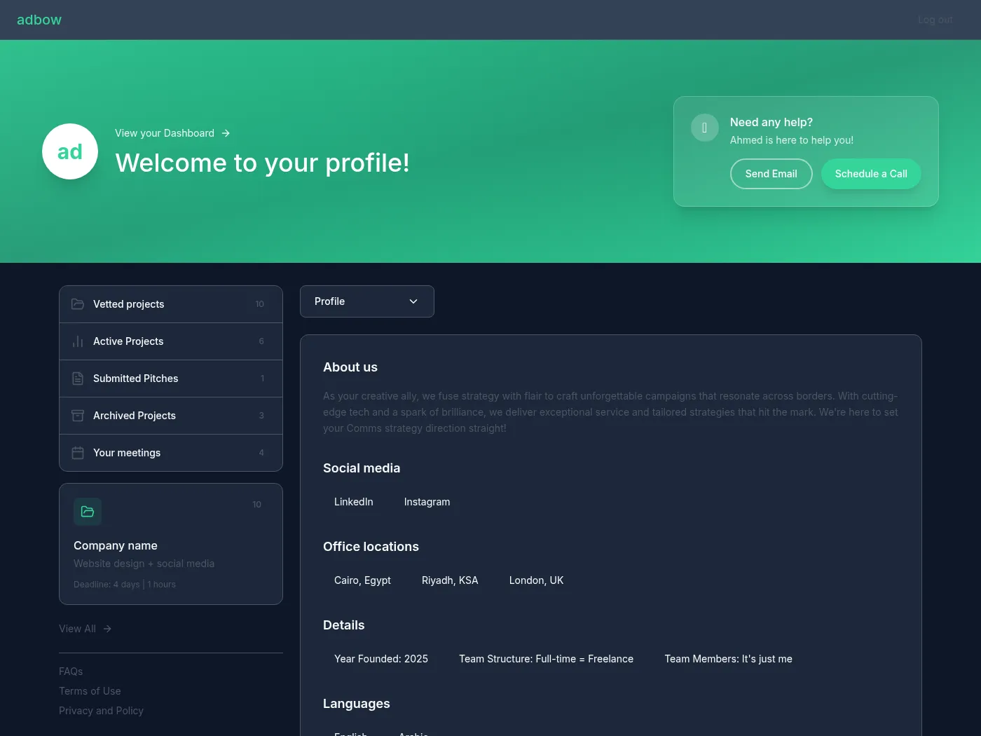 Responsive B2B Agency-Brand Dashboard