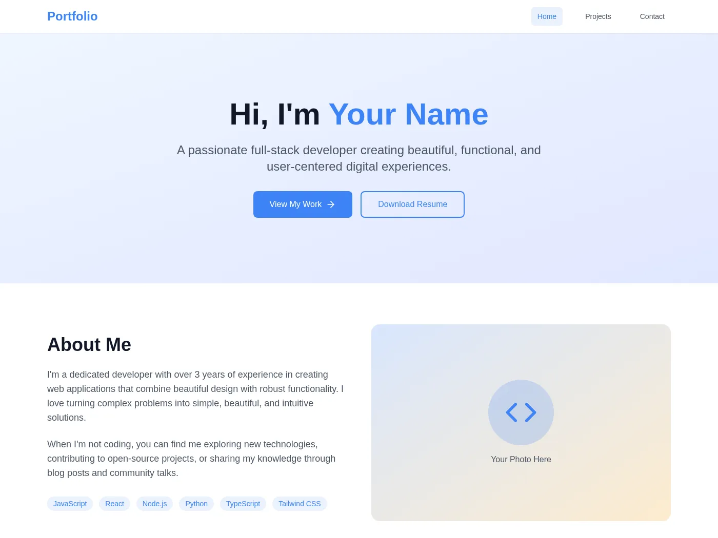 Responsive Portfolio Website with React and Tailwind CSS