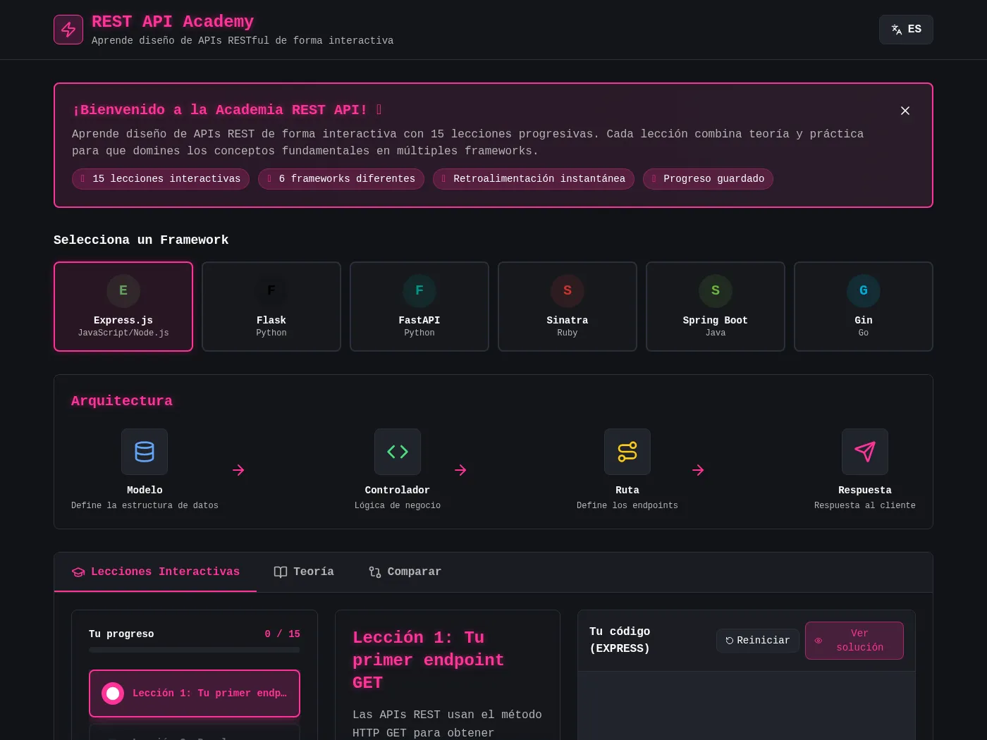 Multi-Language REST API Interactive Learning Platform (Spanish/English)