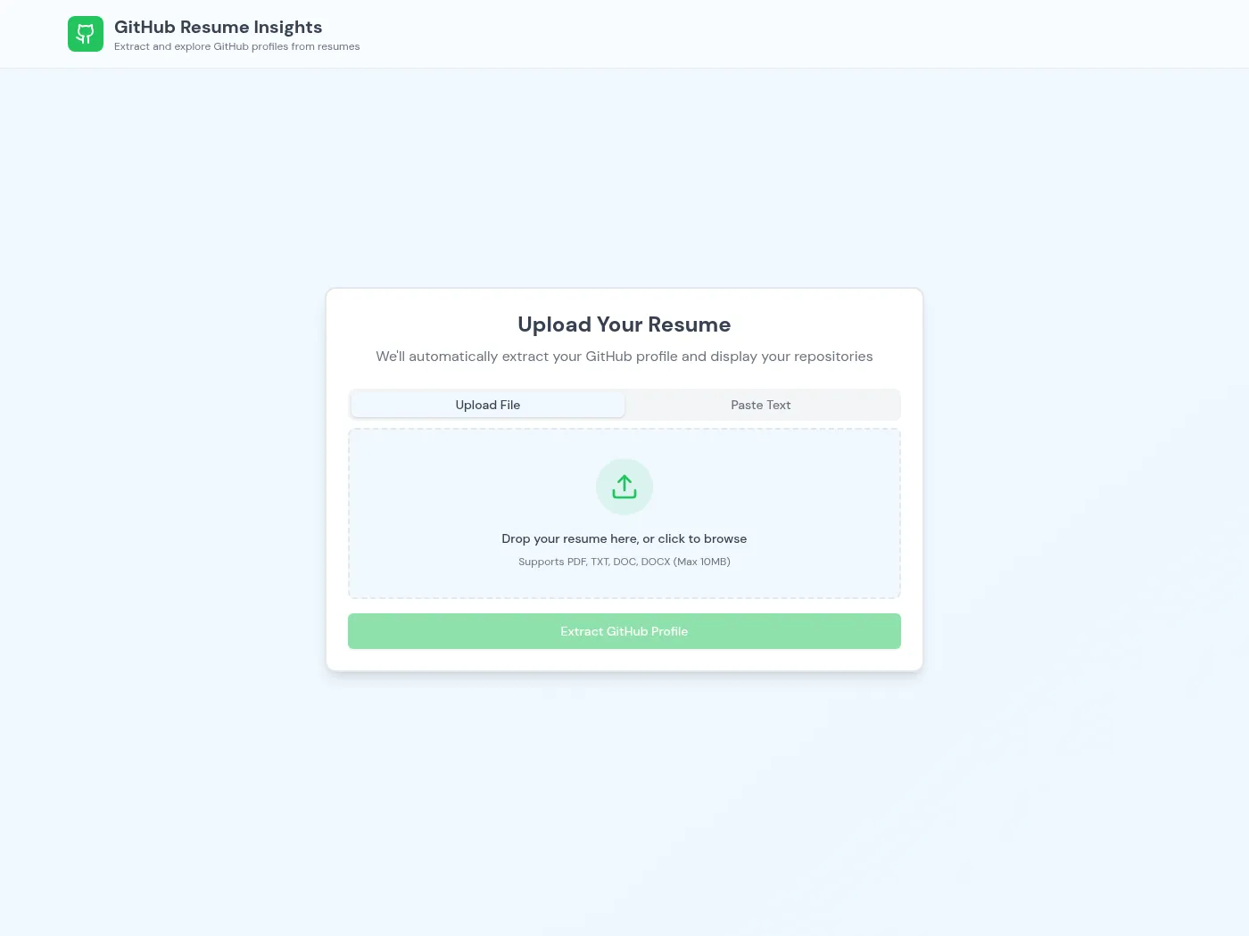 Resume GitHub Insights Web App