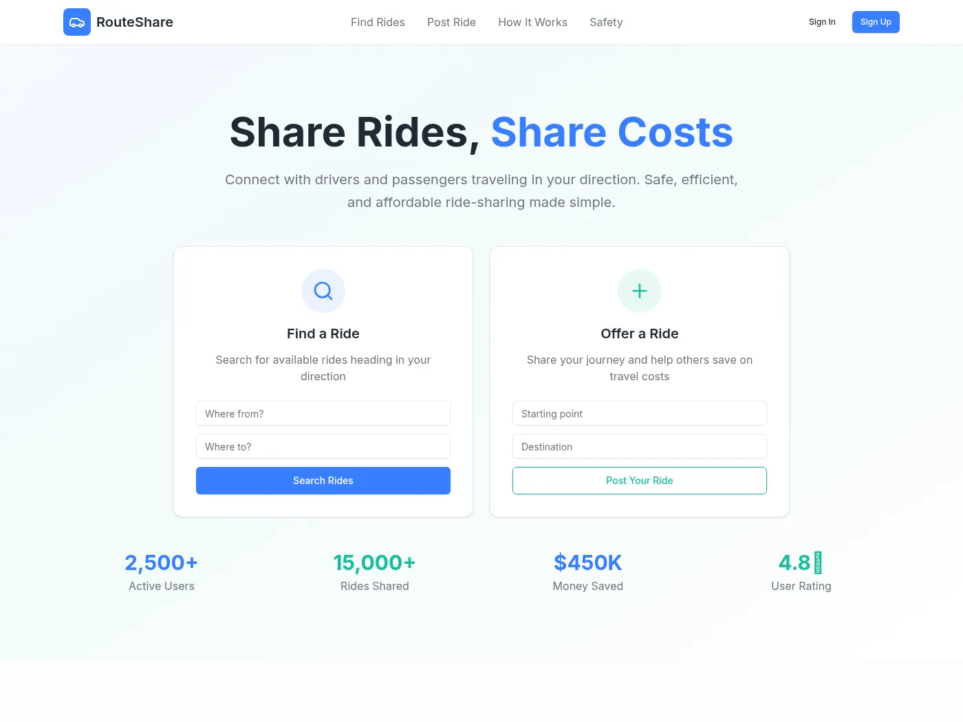 RouteShare: Smart Ride-Sharing Platform for Motorists and Passengers