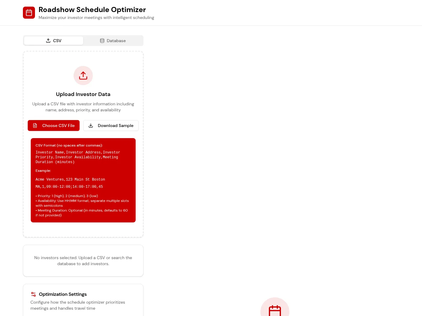 Roadshow Schedule Optimizer for Investor Meetings