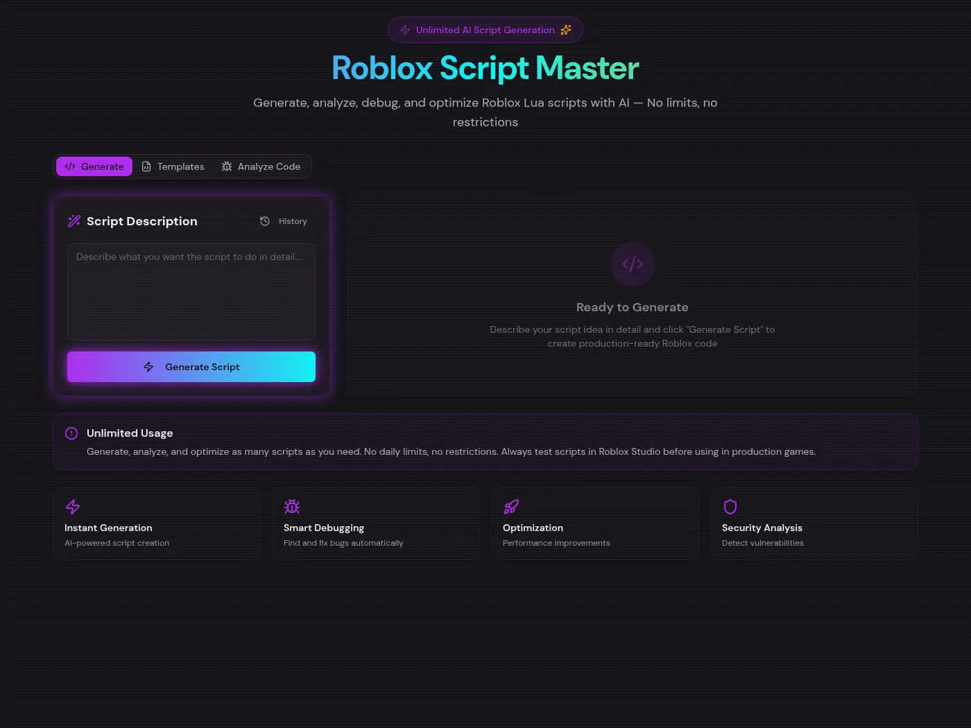 AI-Powered Roblox Script Generator for Coders