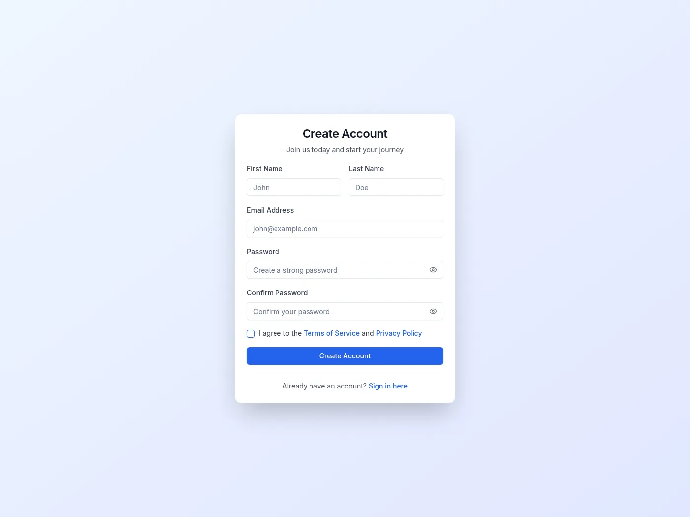 Sample HTML CSS Registration Form