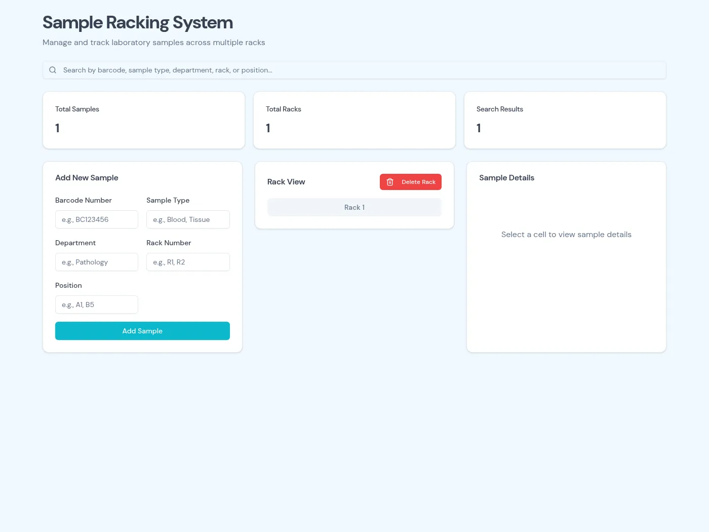 Interactive Sample Racking Grid System