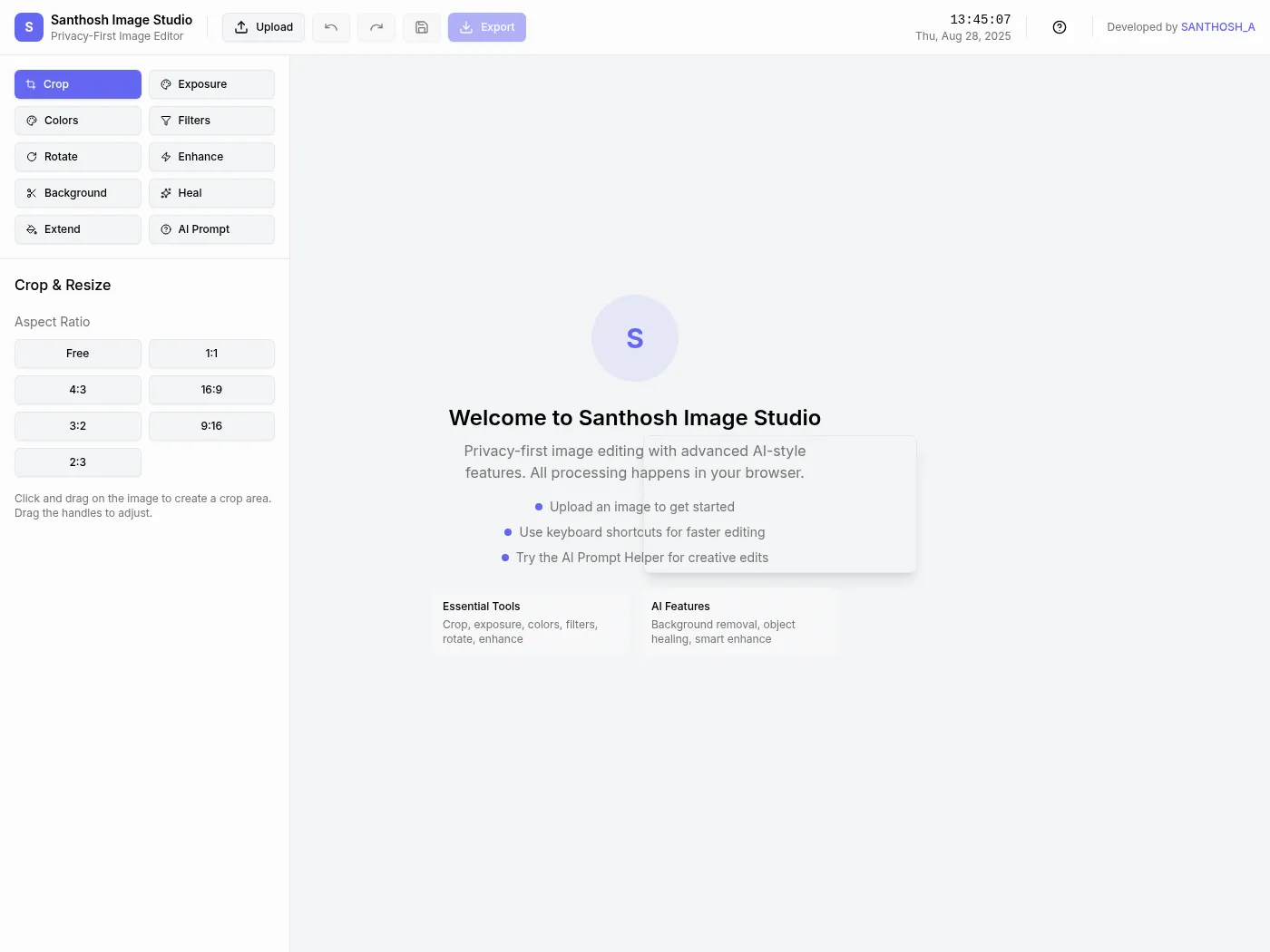 Santhosh Image Studio: A Modern, Privacy-Focused In-Browser Image Editor