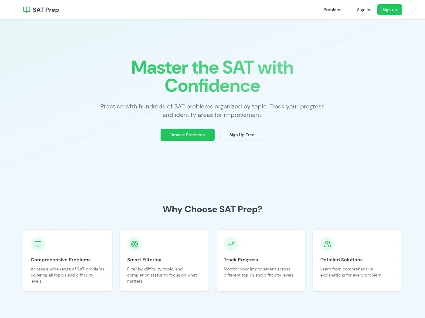 SAT Practice Platform with Leetcode-Style Problem Solving