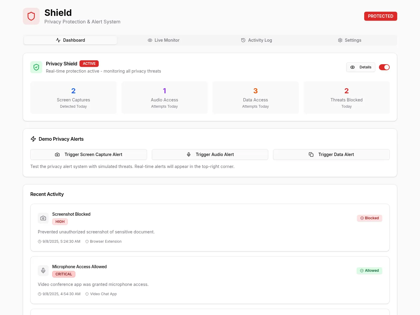 Screen and Data Capture Visual Alert System