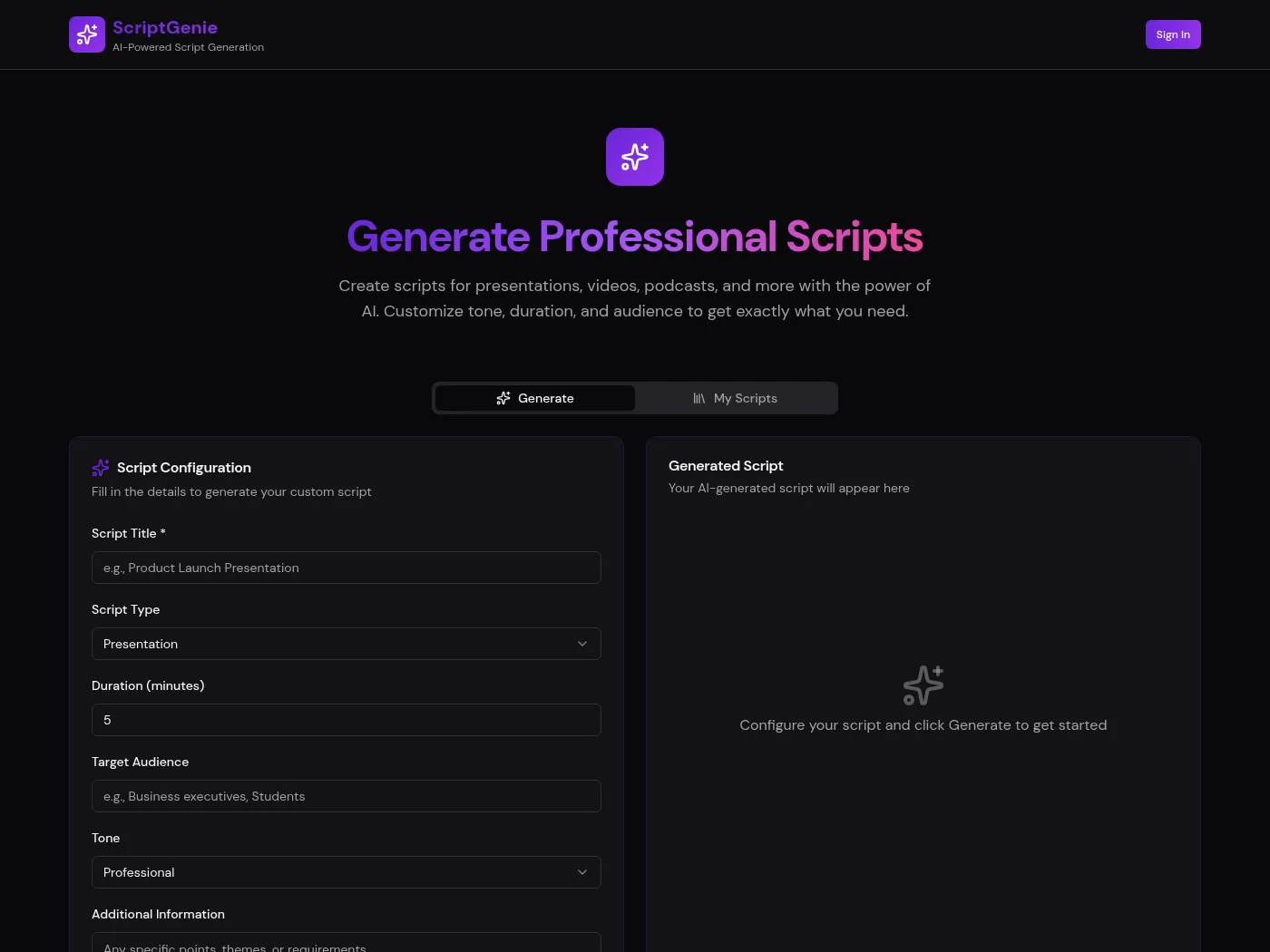 ScriptGenie - Automated Script Generation Tool