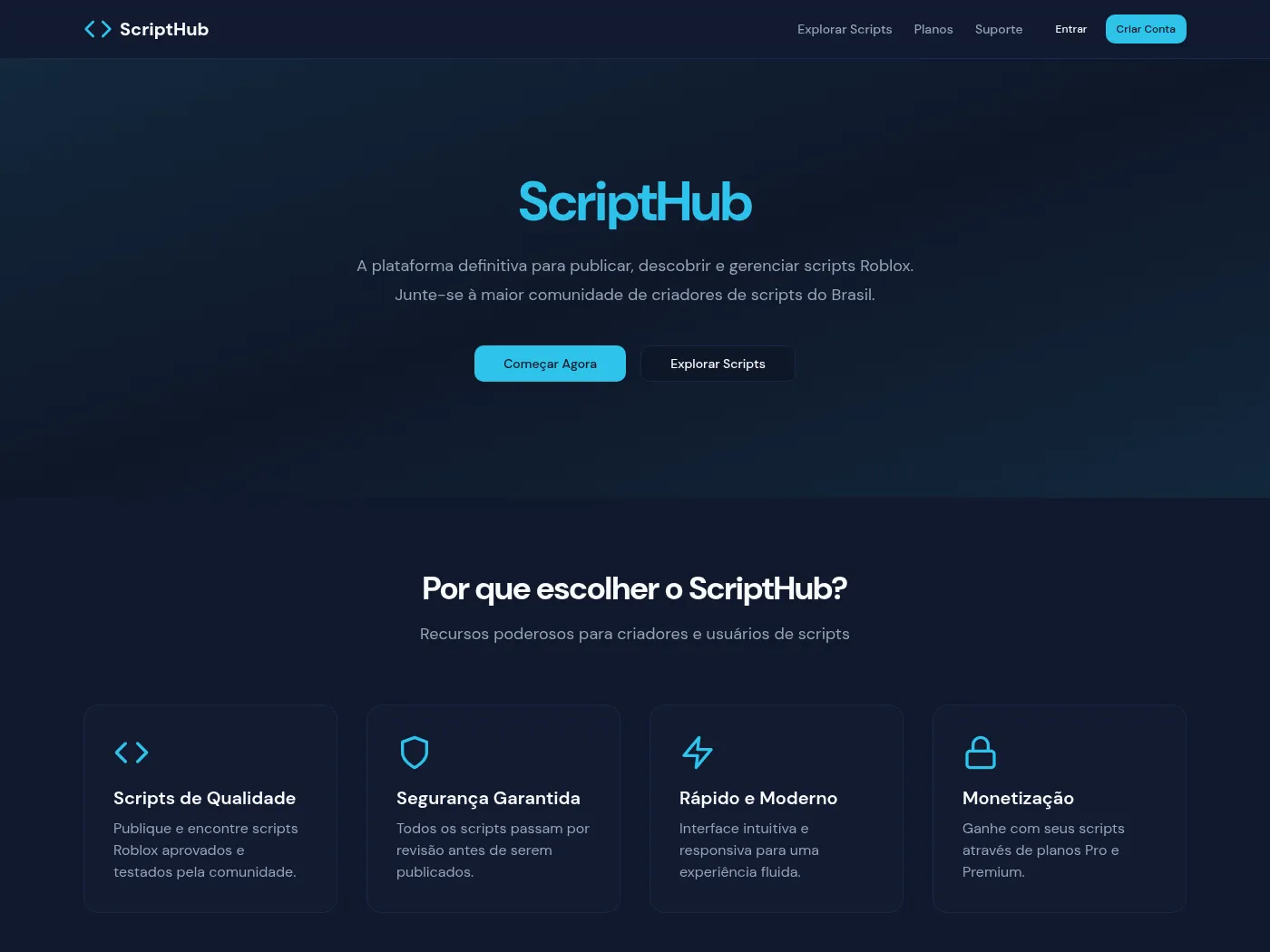 ScriptHub — Plataforma moderna para publicação e gerenciamento de scripts Roblox