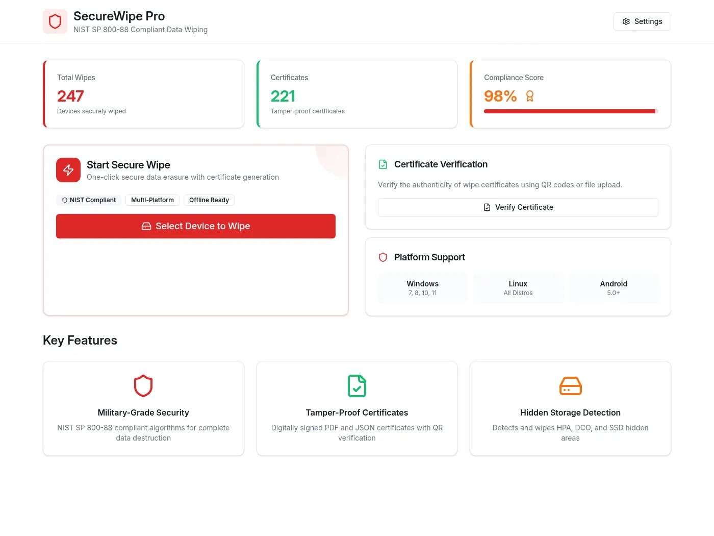Cross-Platform Secure Data Wiping Tool with Tamper-Proof Certification