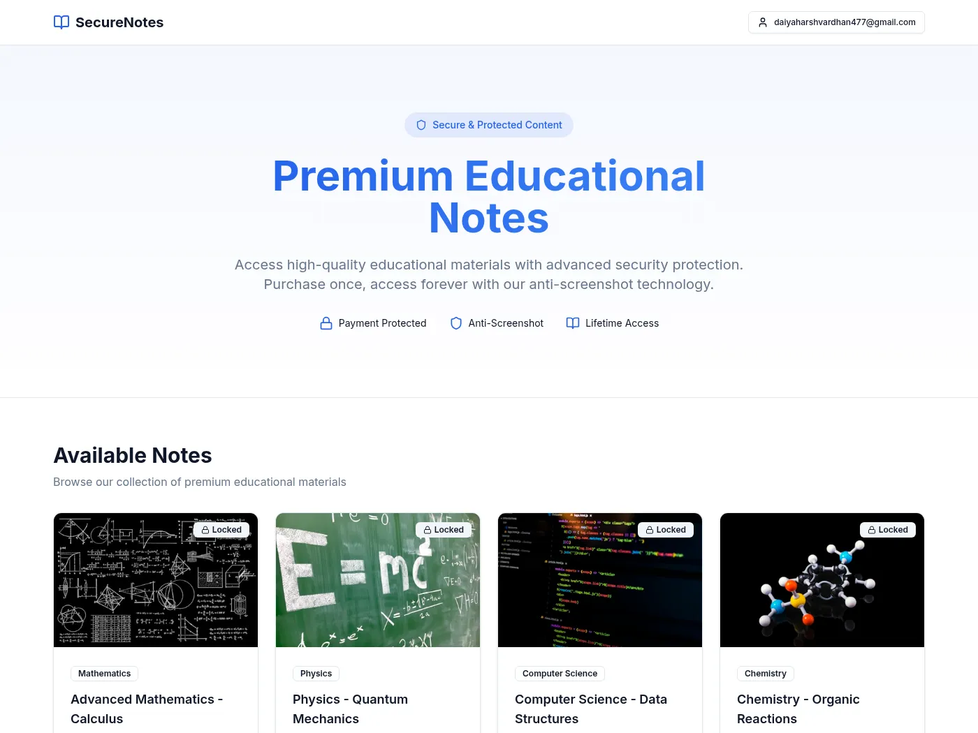 Secure Educational Notes Website with Payment Lock