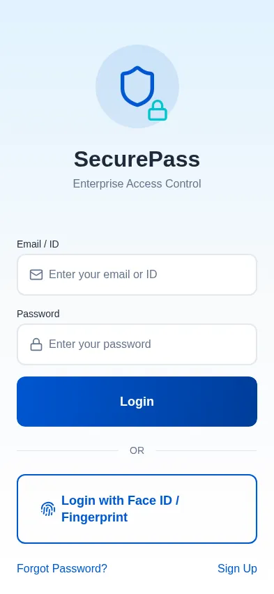 SecurePass – Modern Mobile Access Control System UI