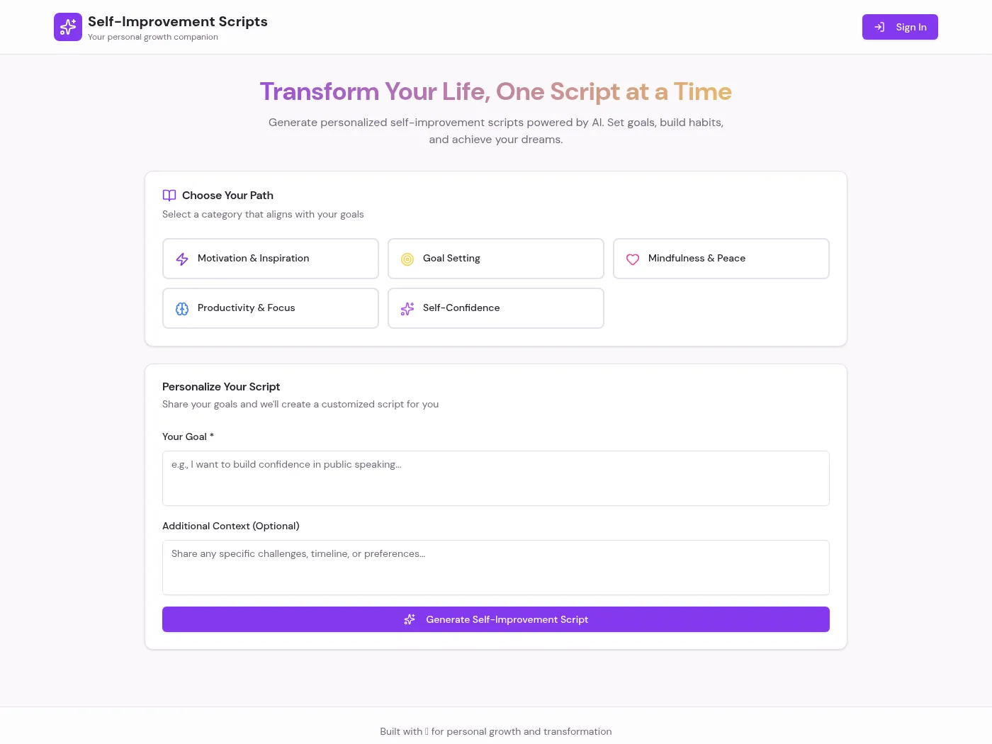 Self Improvement Script Generator