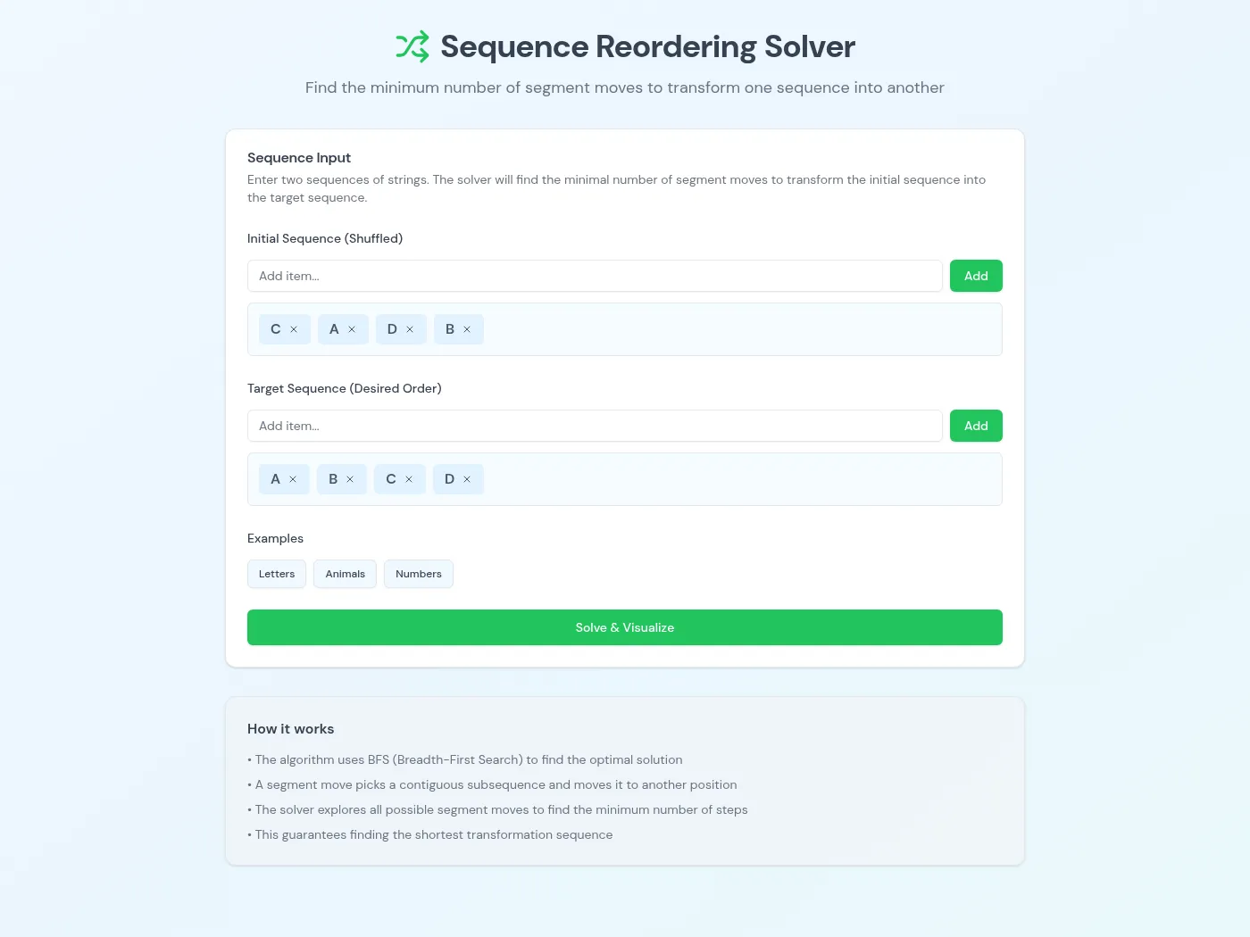 Sequence Reordering Solver Visualizer