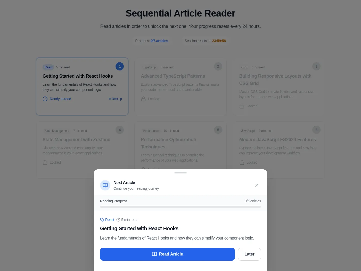 Sequential Article Suggestion Popup