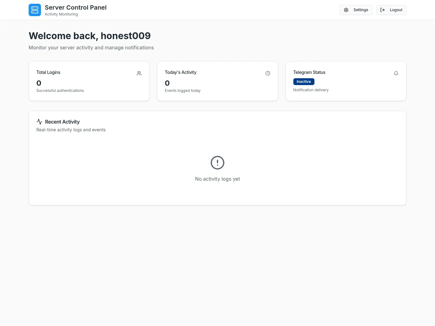 Server Control Panel with Telegram Notifications