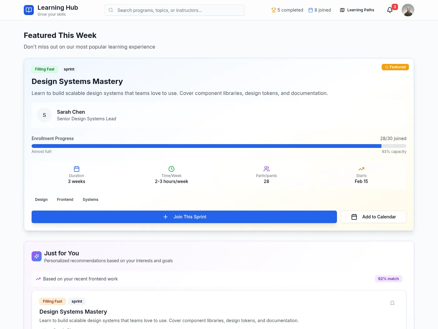 Shad UI Learning Experience Platform