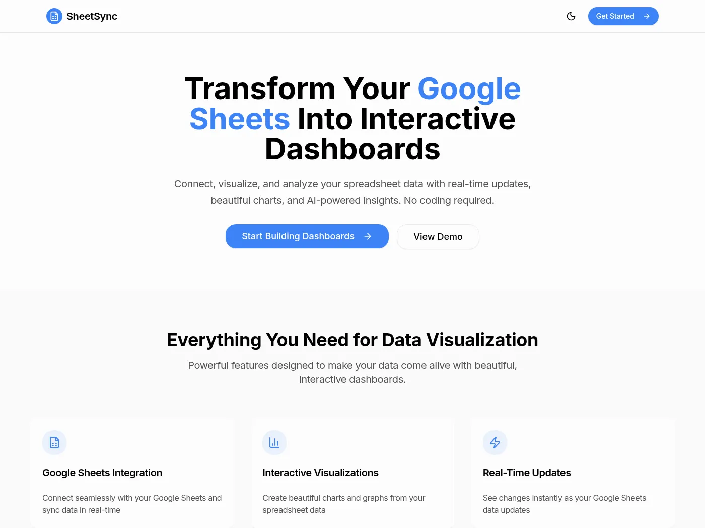 SheetSync Dashboard: Real-Time Google Sheets Data Visualization Platform